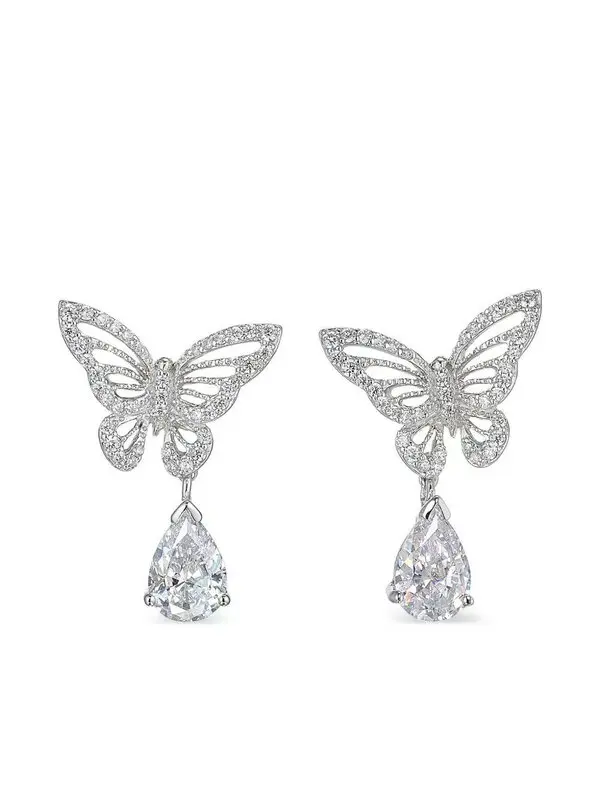 ANABELA CHAN 14k White Gold Vermeil Butterfly Diamond Dangle Earrings - Silver
