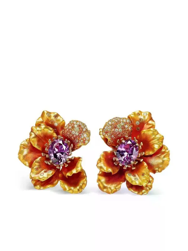 ANABELA CHAN 18k Yellow Gold Vermeil Magma Poppy Earrings - Orange