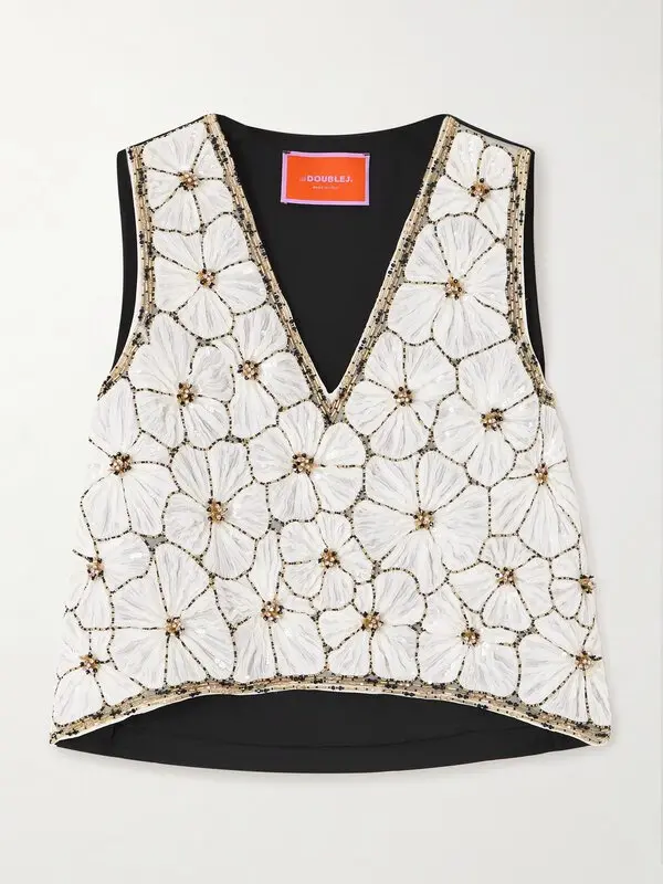 La DoubleJ Embellished Chiffon Scala Blouse