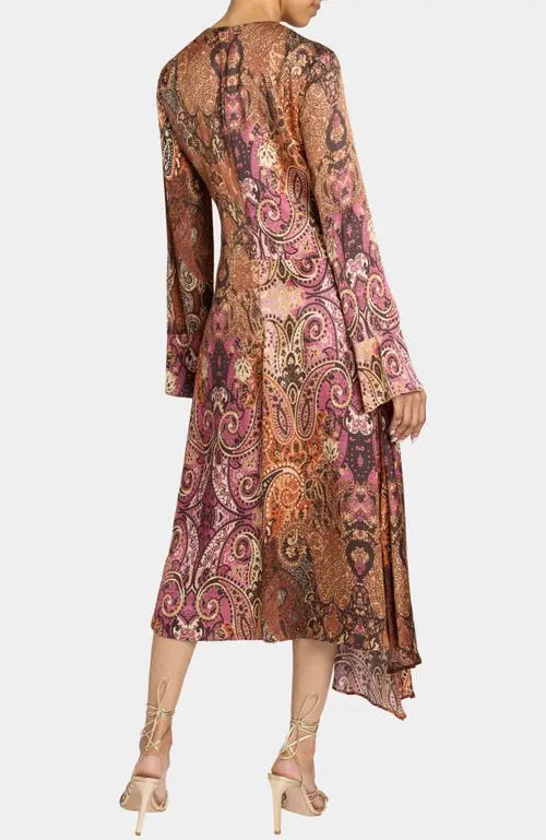 Santorelli Rachel Long Sleeve Asymmetric Midi Dress - Chestnut Multi-0