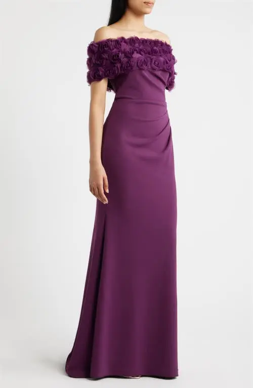 Eliza J Rosette Detail Off-the-shoulder Gown - Plum