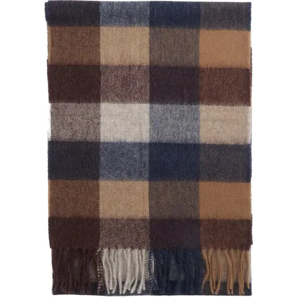 Barbour Tattersall Check Lambswool Fringe Scarf - Midnight Oak