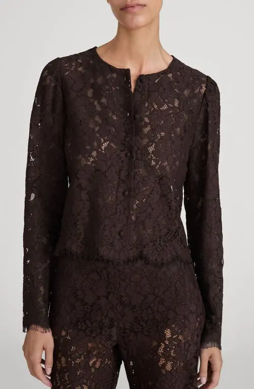 FRAME Sheer Lace Button-up Shirt - Deep Ruby