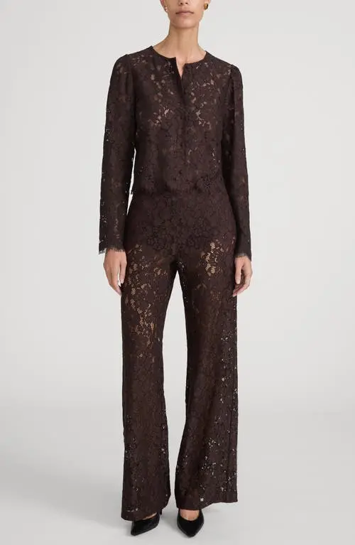 FRAME Sheer Lace Button-up Shirt - Deep Ruby