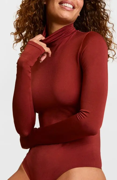 Commando Prima Ballet Turtleneck Long Sleeve Thong Bodysuit - Brick