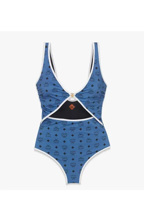 Mcm Monogram Printed Swimsuit - New Munich Blue