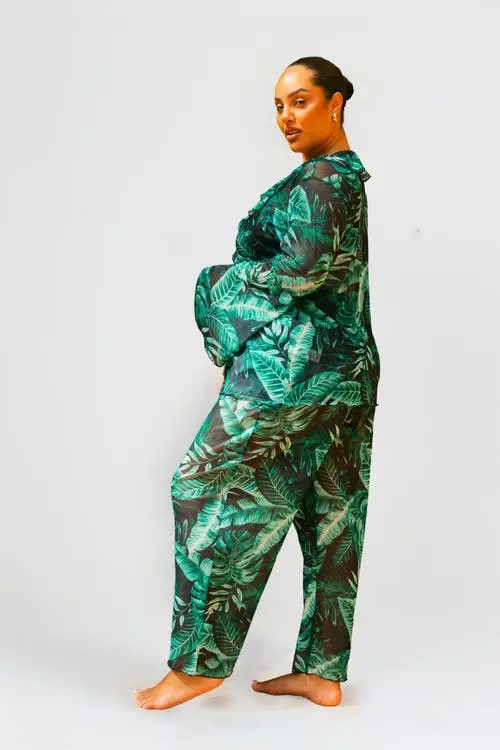 FASHION-SZN CURVE Palm Print Wide Leg Pants