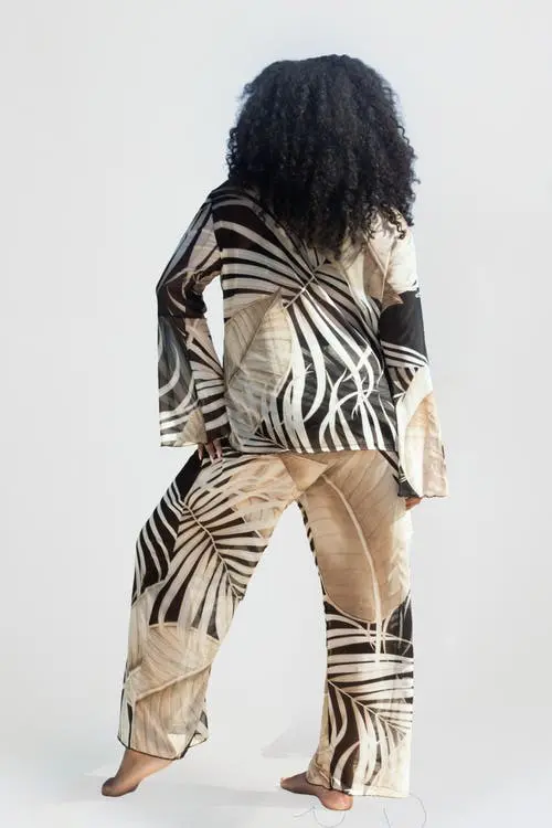 FASHION-SZN CURVE Curve Tonal Palm Print Wide Leg Resort Pants
