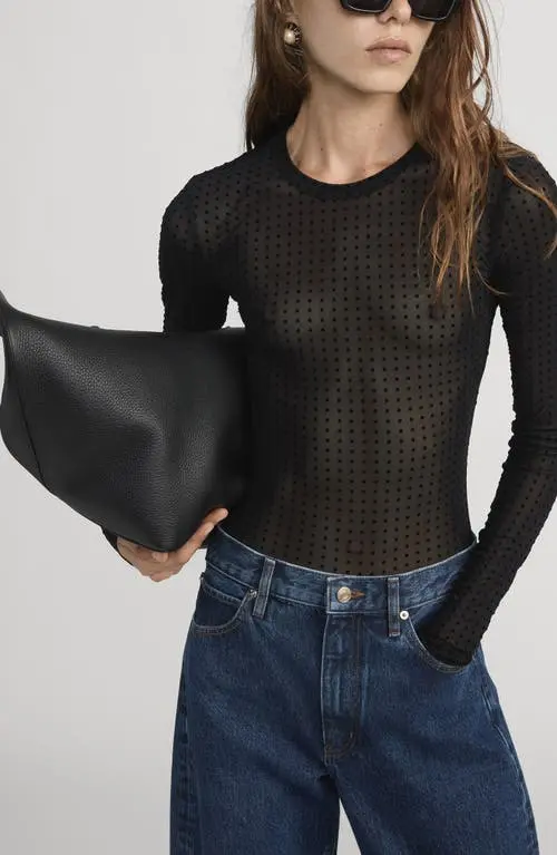 FRAME Swiss Dot Sheer Mesh Top - Black