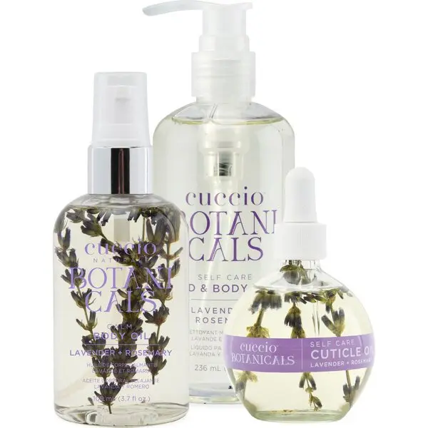 CUCCIO Botanicals Lavender + Rosemary Body Care Essentials Starter Set - Clear Bottles With Purple Writ