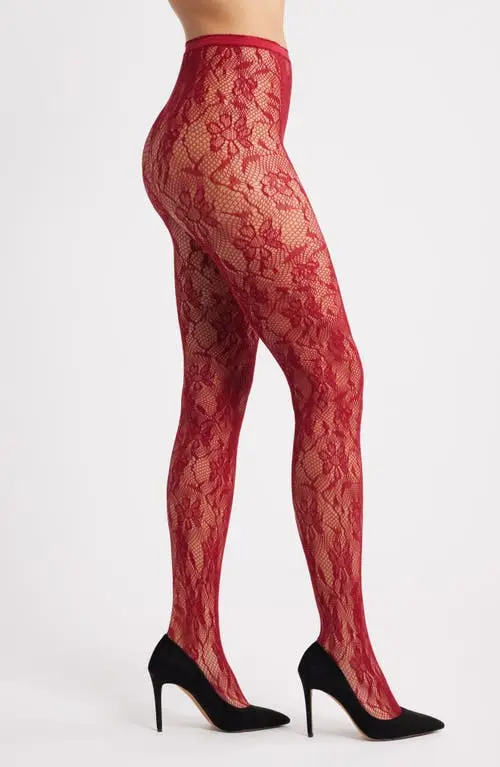HIGH HEEL JUNGLE Venise Lace Fishnet Tights - Red Wine