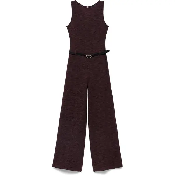 Mango Belted Sleeveless Jumpsuit - Wine