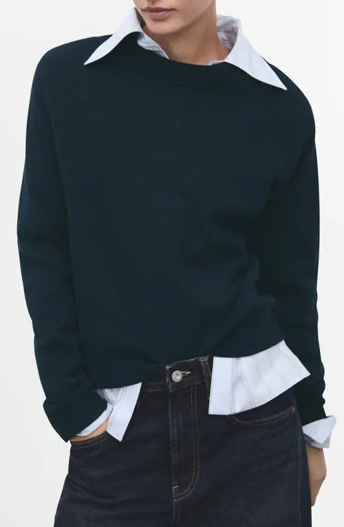 Mango Crewneck Cotton & Wool Blend Sweater - Navy