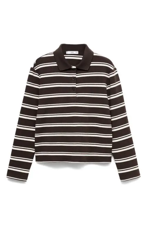 Mango Stripe Long-sleeve Polo - Brown