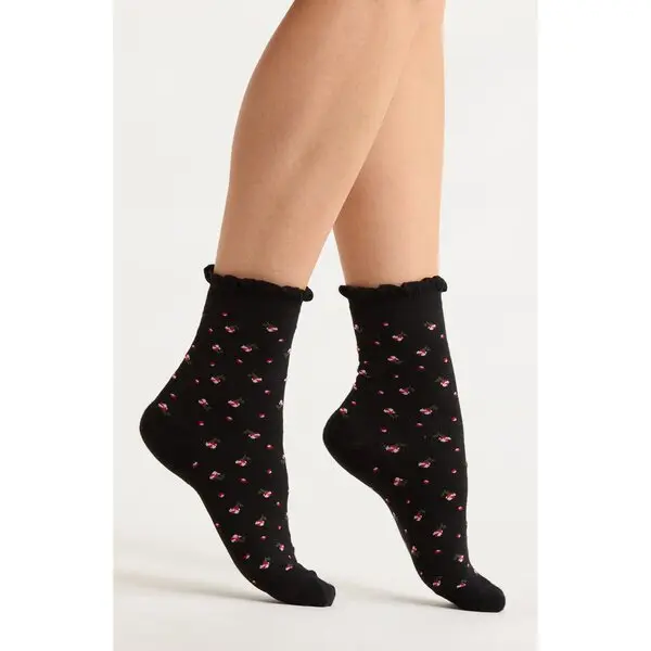 CASA CLARA Penny Ruffle Crew Socks - Black Rose