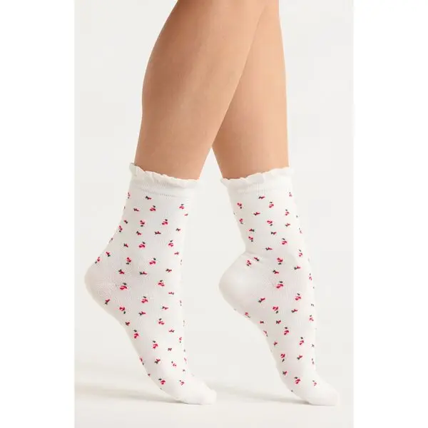 CASA CLARA Penny Ruffle Crew Socks - White Rose