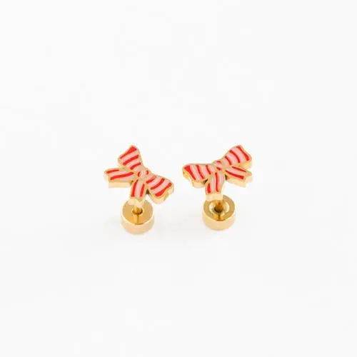 PIP POP Striped Bow Stud Earrings - Striped Red