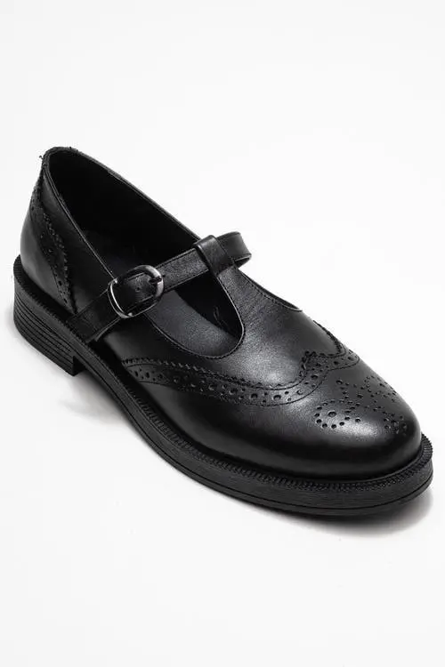 FOREVER & ALWAYS SHOES Leather Strap Loafers - Black Leather