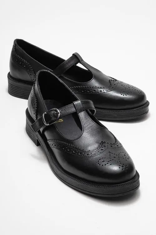 FOREVER & ALWAYS SHOES Leather Strap Loafers - Black Leather
