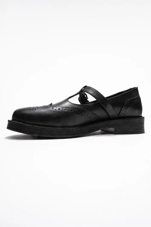 FOREVER & ALWAYS SHOES Leather Strap Loafers - Black Leather