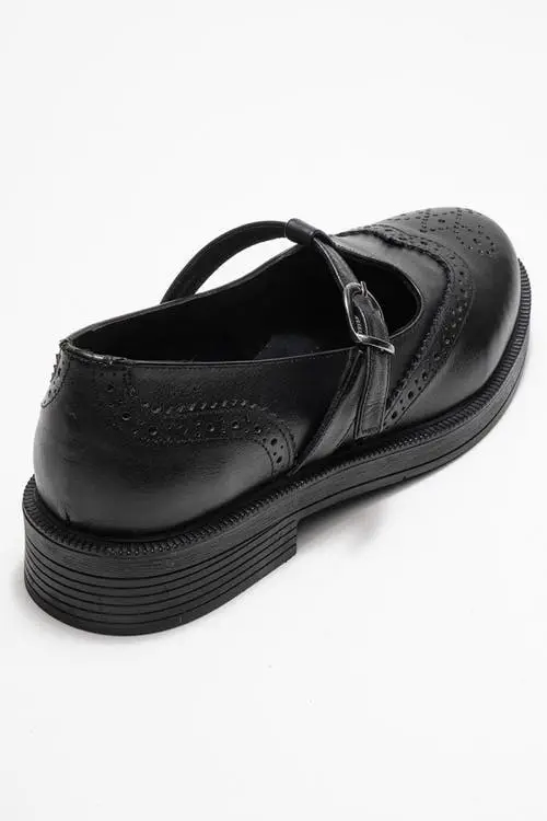 FOREVER & ALWAYS SHOES Leather Strap Loafers - Black Leather