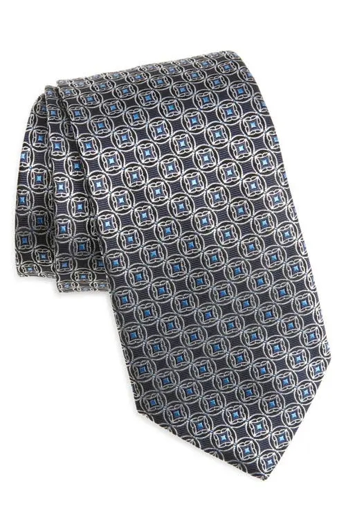 Canali Medallion Print Silk Neck Tie - Dark Blue