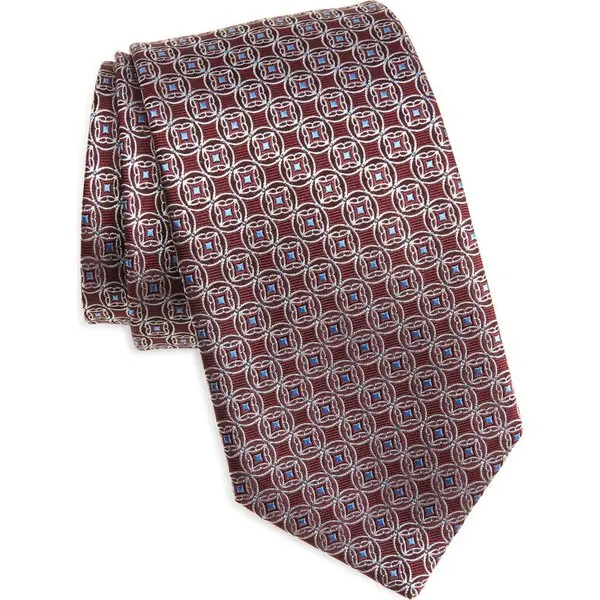 Canali Medallion Print Italian Silk Tie - Dark Red