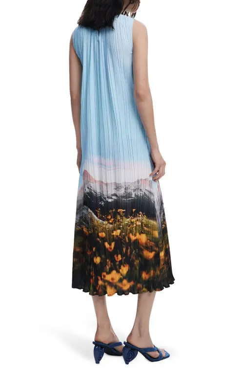 Desigual Landscape Plissé Shift Midi Dress