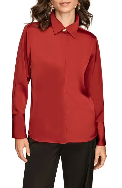 Donna Karan New York Satin Hidden Button-up Top