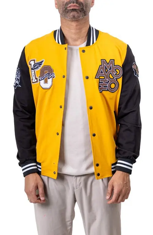 MACEOO Varsity Lambskin Leather Bomber Jacket