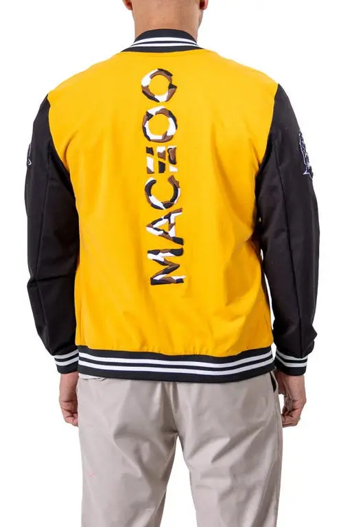 MACEOO Varsity Lambskin Leather Bomber Jacket