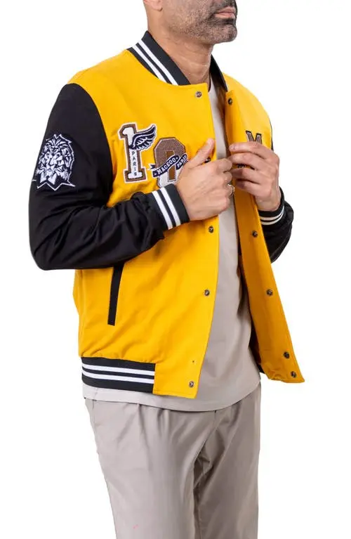 MACEOO Varsity Lambskin Leather Bomber Jacket