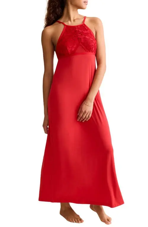 Fleur't Parisian Nights Lace Trim Nightgown - Sweet Red