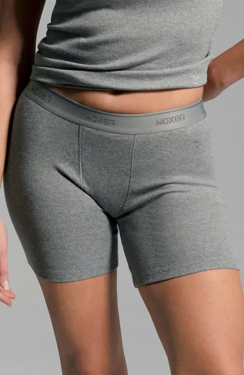 WOXER Baller Pima Cotton Blend Rib Boxer Briefs - Heather Grey