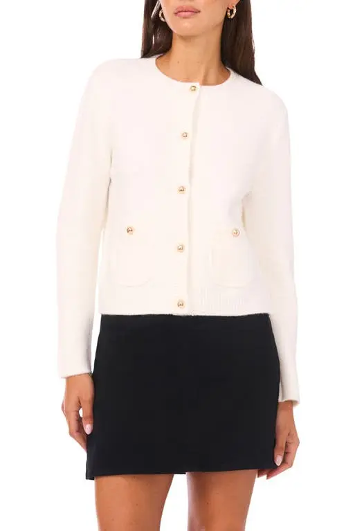 Vince Camuto Long Sleeve Cardigan With Patch Pockets - Antique White