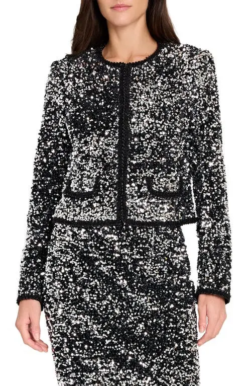 TAHARI ASL Pencil Sequin Skirt - Silver Black