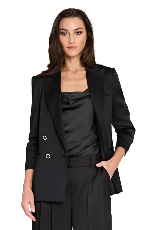 TAHARI ASL Double-breasted Crinkle Satin Blazer