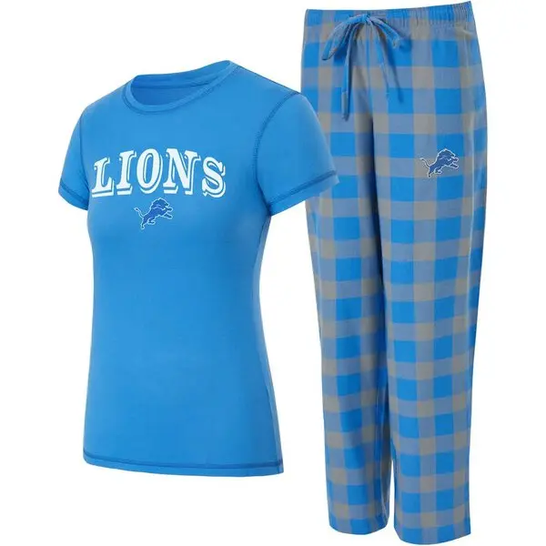 CONCEPTS SPORT Gray Detroit Lions Avondale T-shirt & Pants Flannel Pj Set - Blue