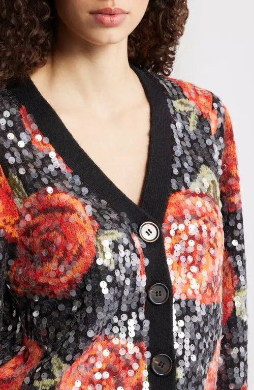 Farm Rio Latin Roses Sequin Knit Cardigan