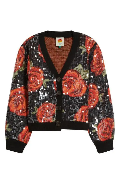 Farm Rio Latin Roses Sequin Knit Cardigan