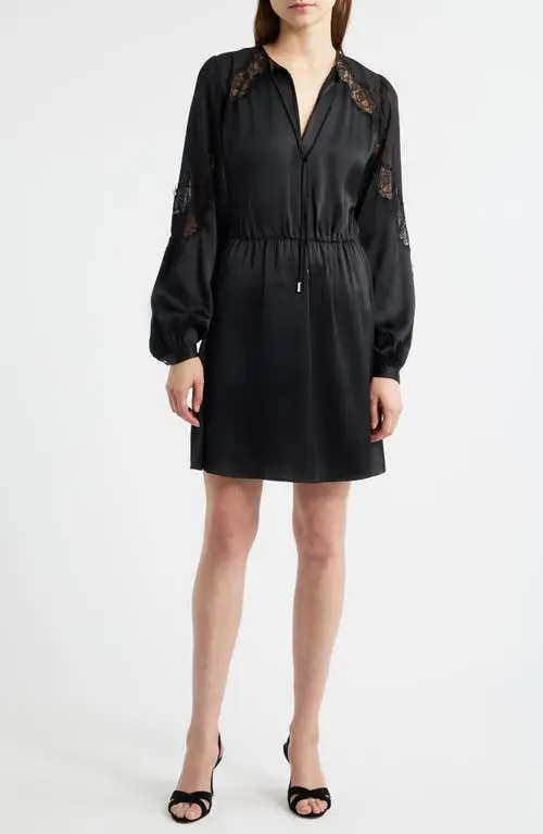BOSS Dlassys Long Sleeve Satin & Lace Dress - Blk