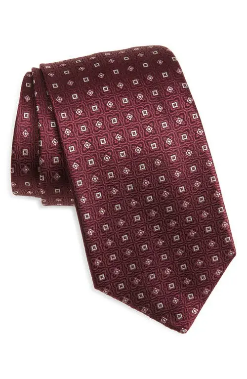 Canali Floral Silk Tie - Burgundy