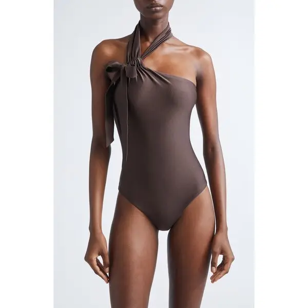 Zimmermann Awaken Asymmetric Halter One-piece Swimsuit - Sepia