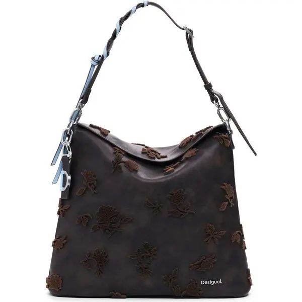 Desigual Faux Leather Backpack With Floral Appliqués