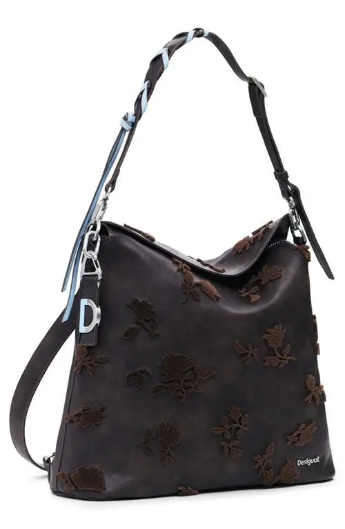 Desigual Faux Leather Backpack With Floral Appliqués