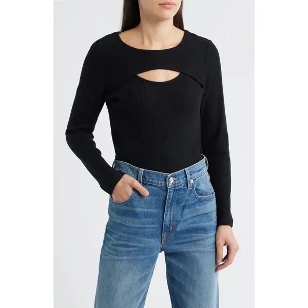 CITY BLUES Cutout Rib Top - Black