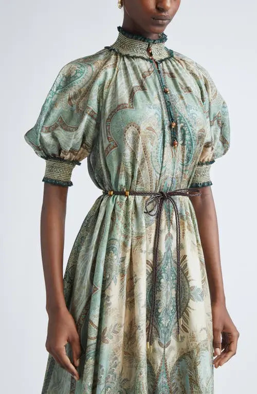 Zimmermann Wanderlust Paisley Silk Maxi Dress - Tapestry Teal Multi