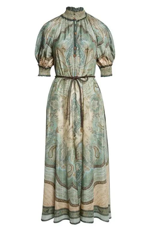 Zimmermann Wanderlust Paisley Silk Maxi Dress - Tapestry Teal Multi