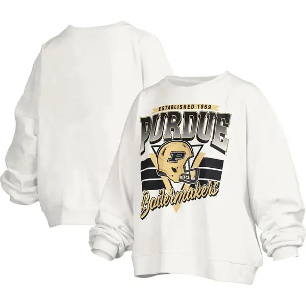 PRESSBOX Purdue Boilermakers Retro Logo Oversized Pullover Sweatshirt - White