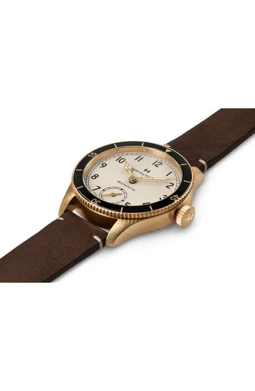 Hamilton Khaki Aviation Pilot Pioneer Bronze Leather Strap Watch